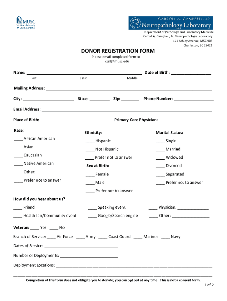 Fillable Online Donor Registration Form Fax Email Print - pdfFiller