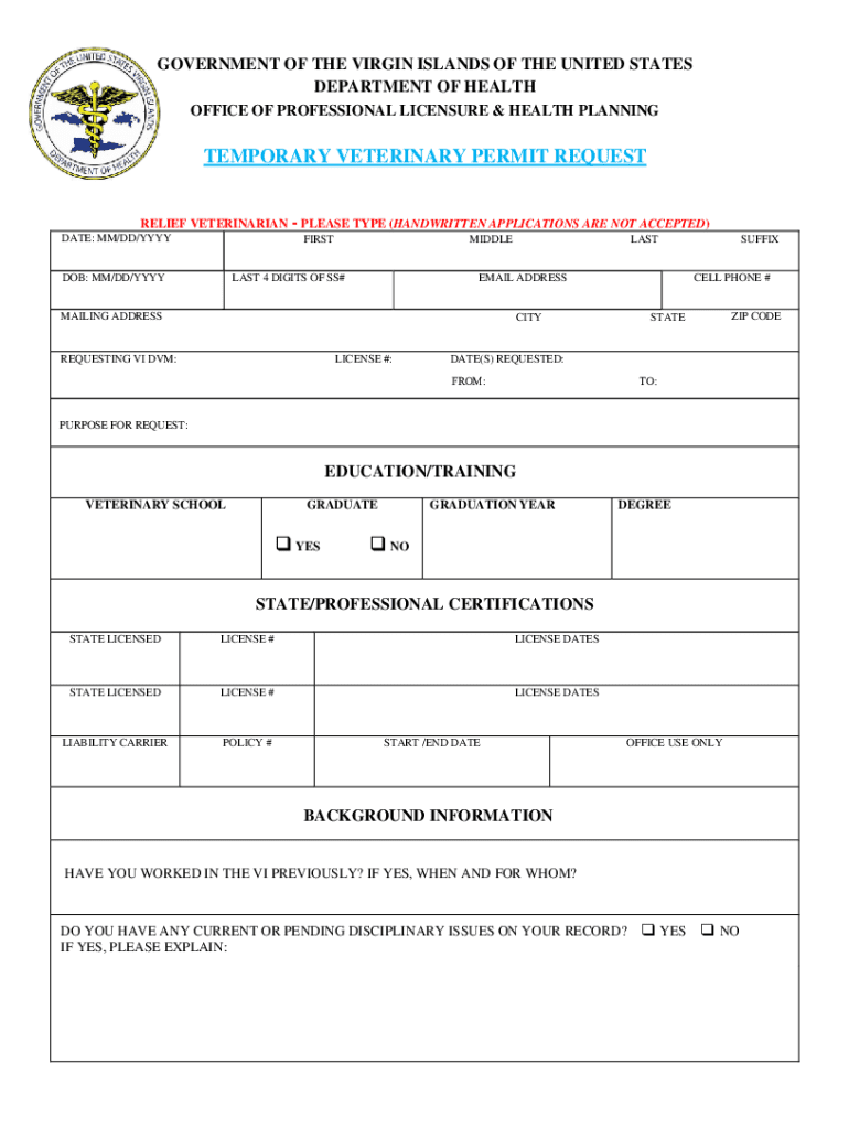 Fillable Online Temporary Veterinary Permit Request Fax Email Print ...