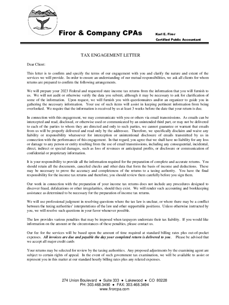Fillable Online Tax Engagement Letter Fax Email Print - pdfFiller