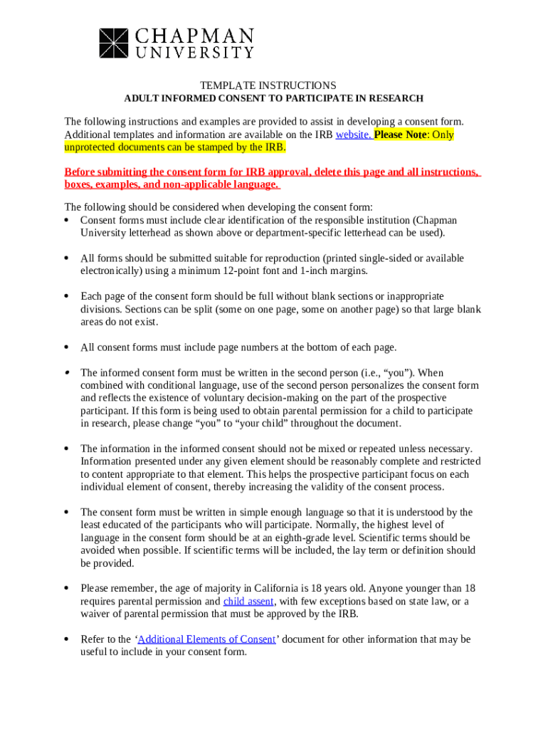 Adult Ined Consent to Participate in Research Doc Template | pdfFiller