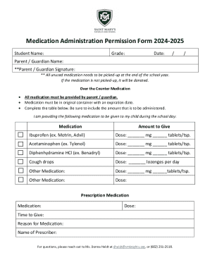 Fillable Online Medication Administration Permission Form 2024-2025 Fax ...