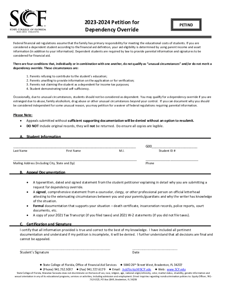 Fillable Online Petition for Dependency Override Fax Email Print ...