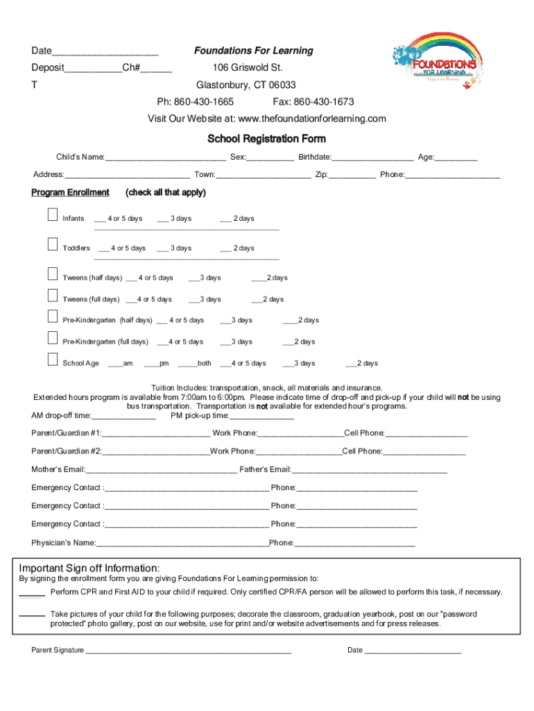 Fillable Online Foundations for Learning School Registration Fax Email Print - pdfFiller