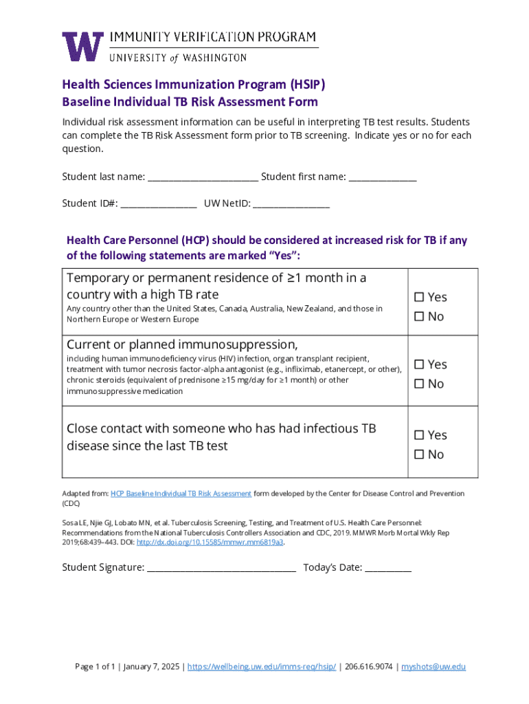 Fillable Online Health Sciences Immunization Program (hsip) Fax Email ...