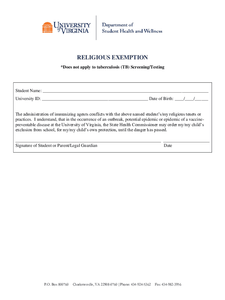 Fillable Online Religious Exemption From Immunization Requirements Fax ...