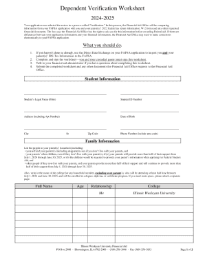 Fillable Online Dependent Verification Worksheet 2024-2025 Fax Email Print - pdfFiller