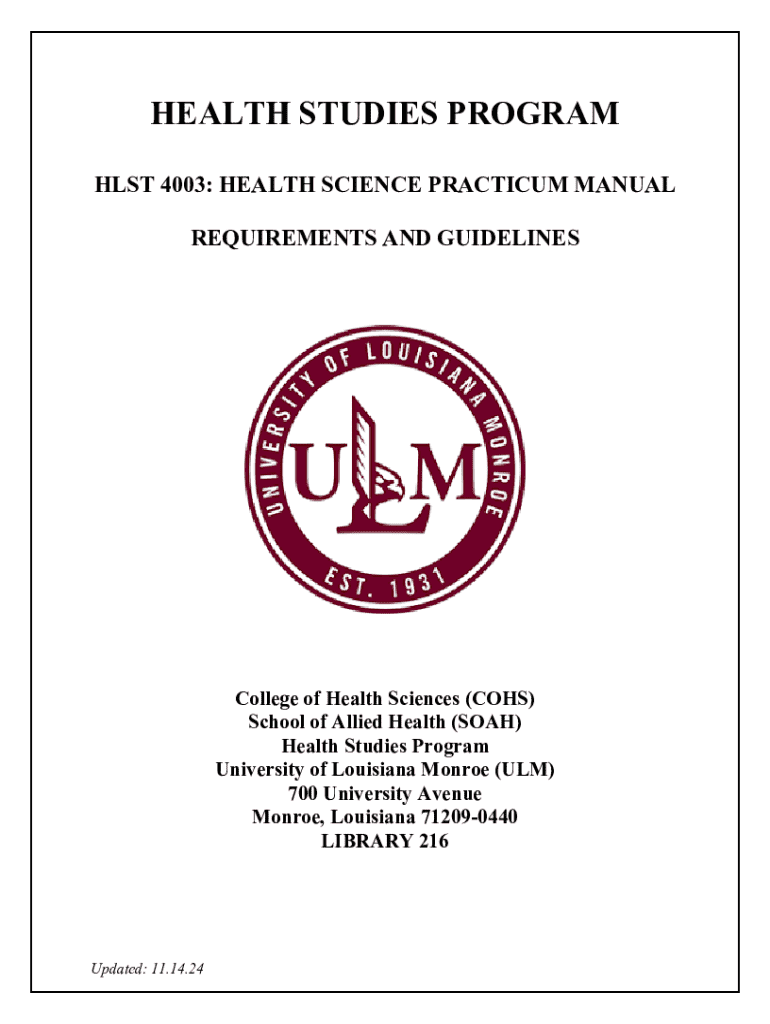 Fillable Online Hlst 4003: Health Science Practicum Manual Requirements and Guidelines Fax Email ...