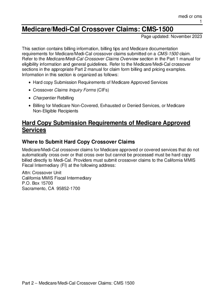 Fillable Online Medicare/medi-cal Crossover Claims: Cms-1500 Fax Email ...