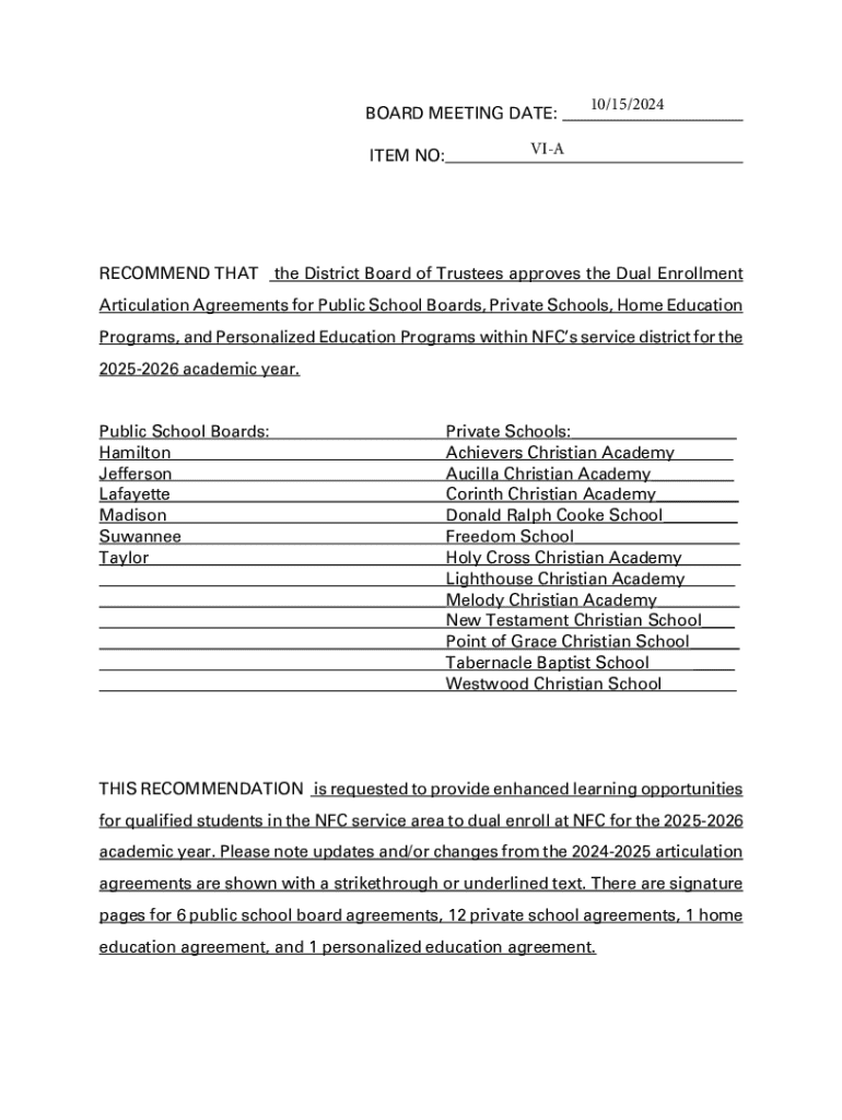 Fillable Online Nfc Articulation Agreement – Public and Private Schools Fax Email Print - pdfFiller