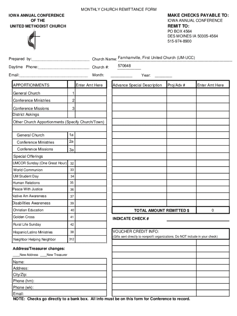 Fillable Online Monthly Church Remittance Form Fax Email Print - pdfFiller