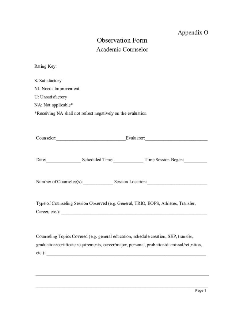 Fillable Online Academic Counselor Observation Form Fax Email Print - pdfFiller