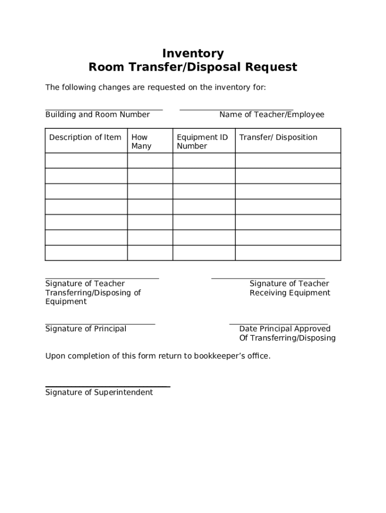 Inventory Room Transfer/disposal Request Doc Template | pdfFiller