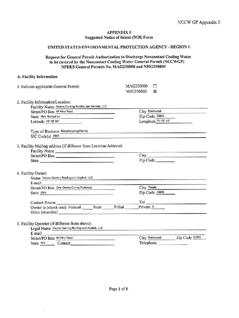 Fillable Online Request for General Permit Authorization to Discharge ...