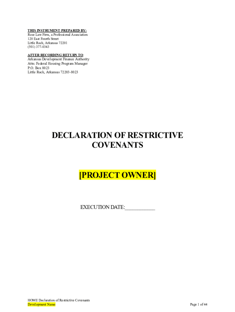 Fillable Online Home Declaration of Restrictive Covenants Fax Email ...