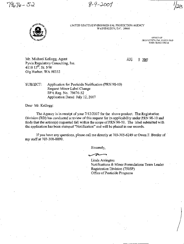 Fillable Online Notification of Minor Label Revisions for T-methyl E-ag ...