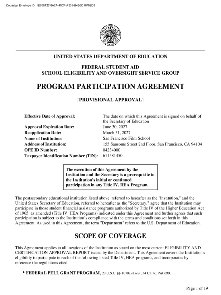 Fillable Online Program Participation Agreement [provisional Approval ...