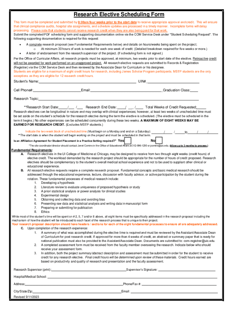 Fillable Online Research Elective Scheduling Form Fax Email Print ...