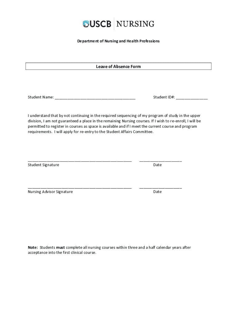 Fillable Online Department of Nursing and Health Professions - Leave of ...