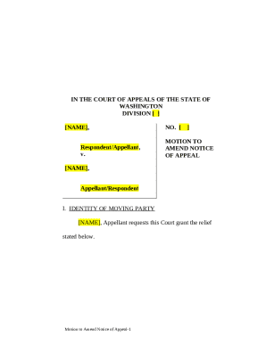 MOTION TO AMEND NOTICE OF APPEAL Doc Template | pdfFiller