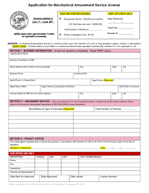 Fillable Online Mechanical Amusement Device License Application Fax ...