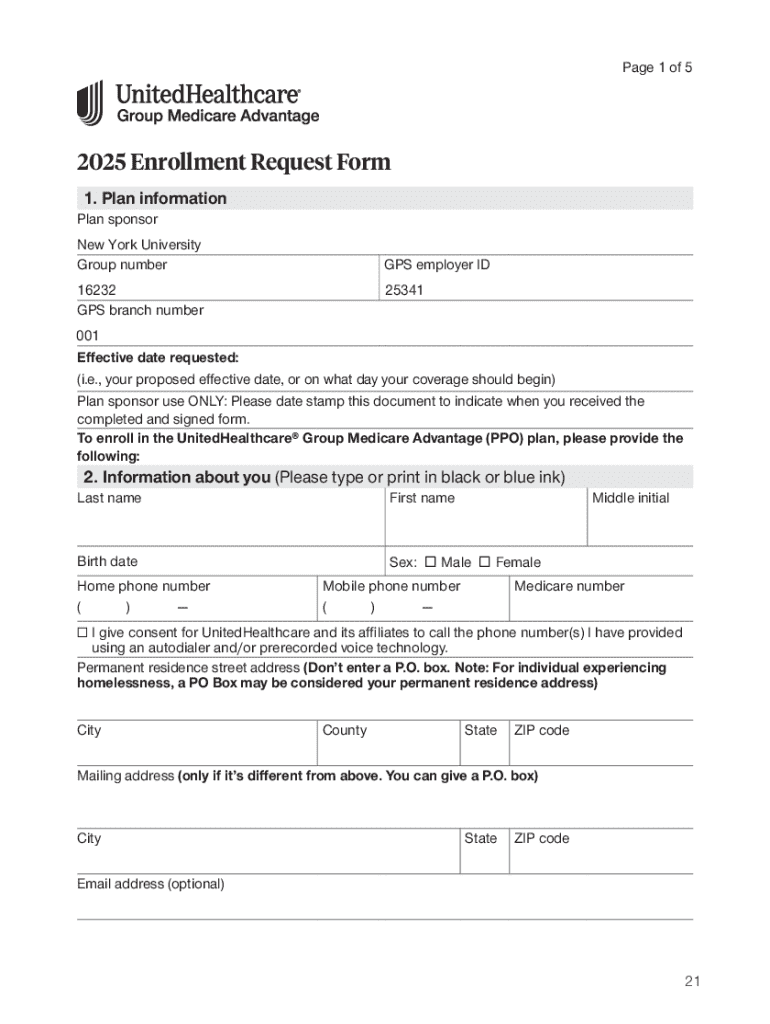 Fillable Online 2025 Enrollment Request Form Fax Email Print - pdfFiller