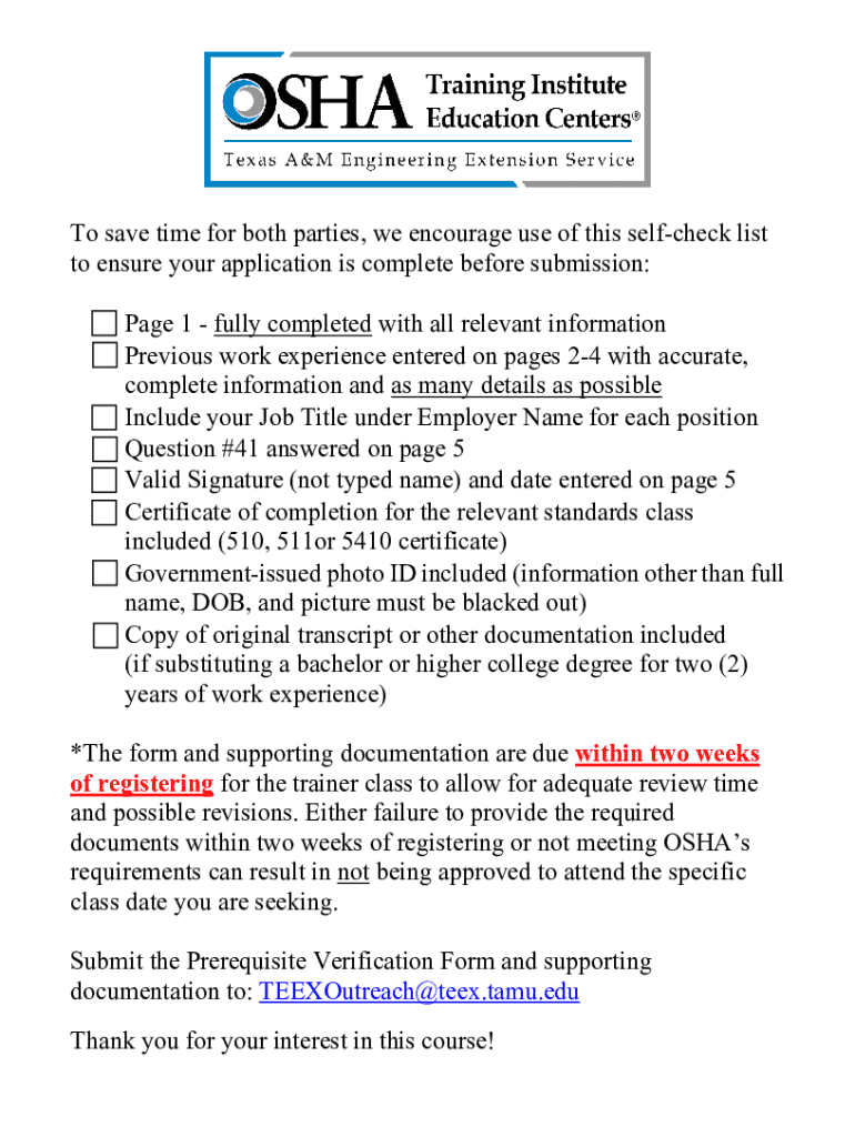 Fillable Online Osha Trainer Course Prerequisite Verification Form Fax Email Print - pdfFiller