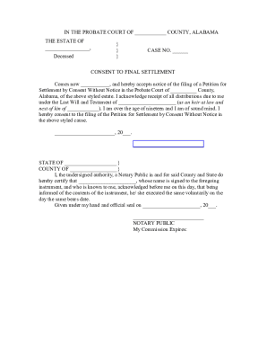 Fillable Online Consent to Final Settlement in Probate Court Fax Email Print - pdfFiller