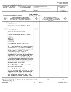 Fillable Online Statement of Deficiencies and Plan of Correction Fax Email Print - pdfFiller