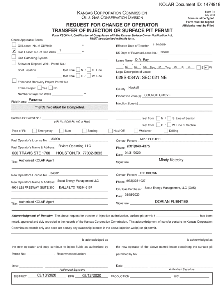 Fillable Online Request for Change of Operator Transfer of Injection or ...