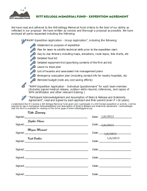 Fillable Online Ritt Kellogg Memorial Fund Expedition Agreement Fax ...