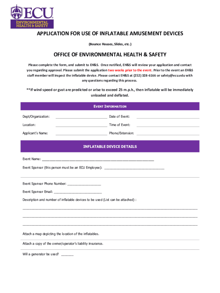 Fillable Online Application for Use of Inflatable Amusement Devices Fax ...