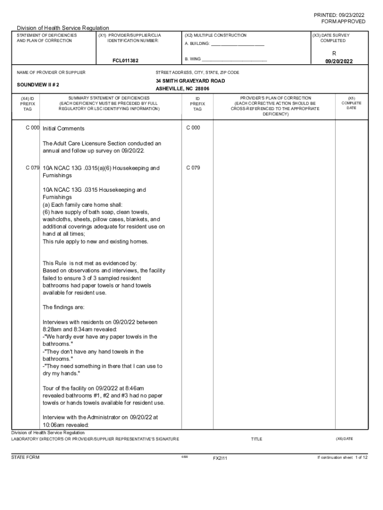 Fillable Online Statement of Deficiencies and Plan of Correction Fax Email Print - pdfFiller