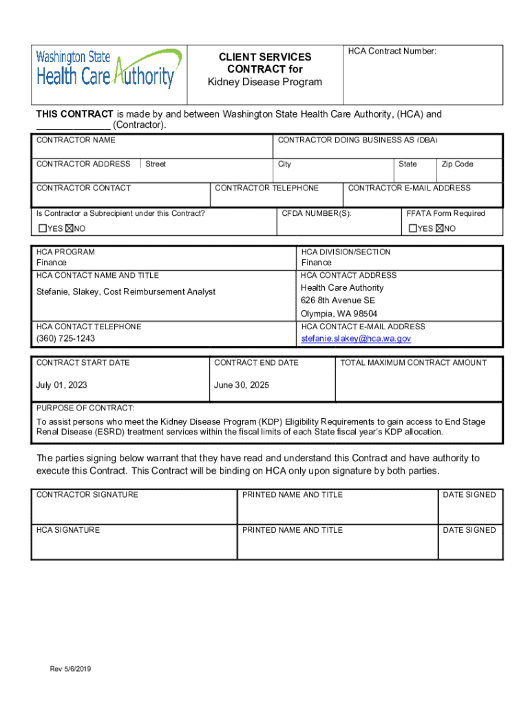 Fillable Online Client Services Contract for Kidney Disease Program Fax Email Print - pdfFiller
