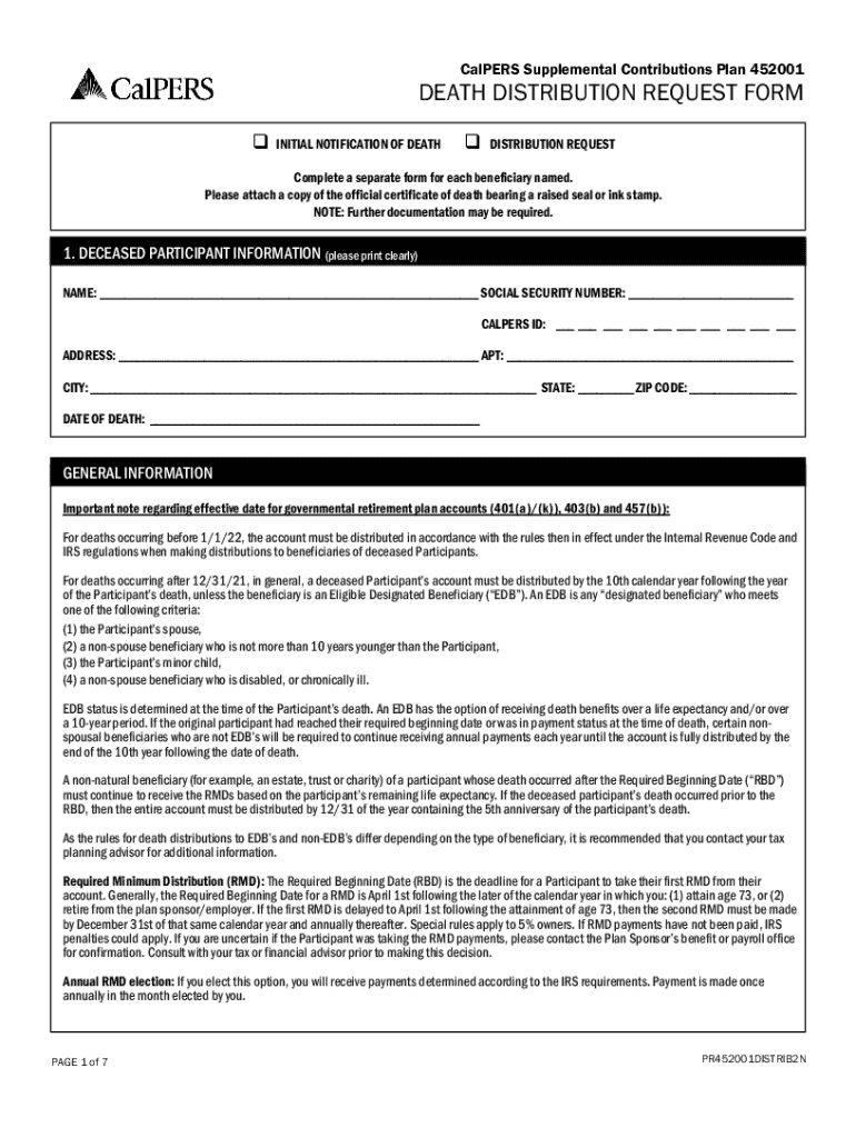 Fillable Online Calpers Supplemental Contributions Plan 452001 - Death ...