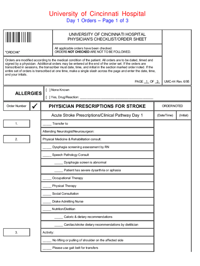 Fillable Online Physician's Checklist/order Sheet Fax Email Print - pdfFiller