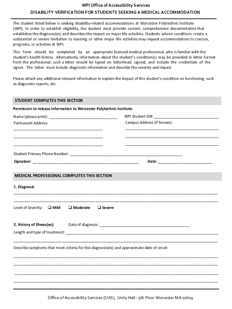 Fillable Online Disability Verification for Students Seeking a Medical Accommodation Fax Email ...