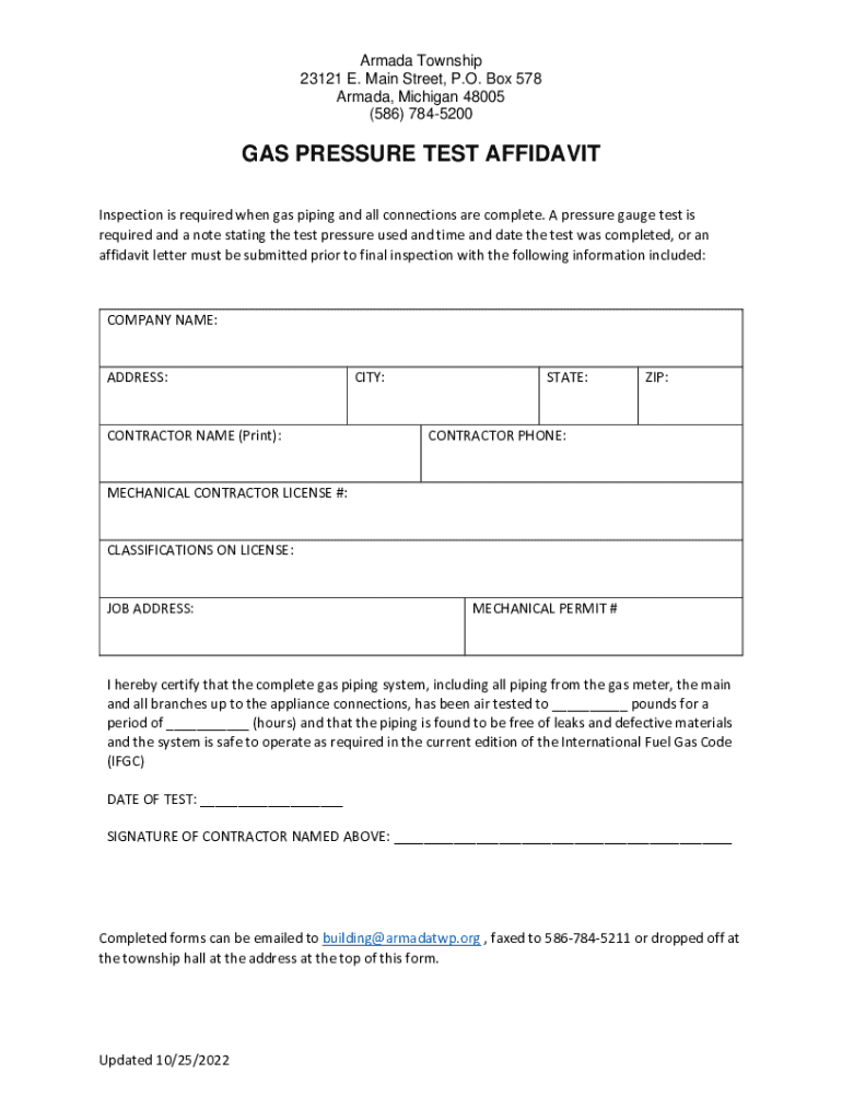 Fillable Online Gas Pressure Test Affidavit Fax Email Print - pdfFiller