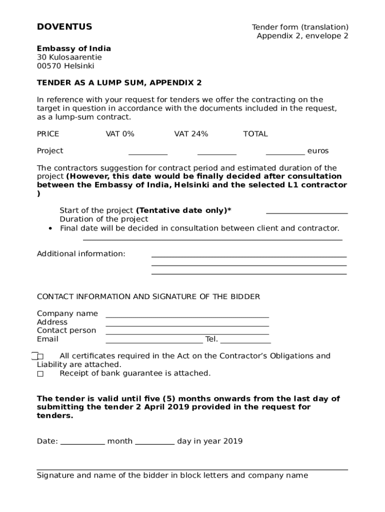 Fillable Online Tender Form (translation) Fax Email Print - pdfFiller