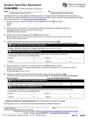 Fillable Online Student Non-filer Statement for 2024-2025 Fax Email ...