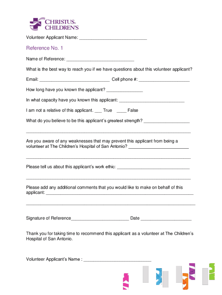 Fillable Online Reference Form for Volunteer Applicants Fax Email Print - pdfFiller