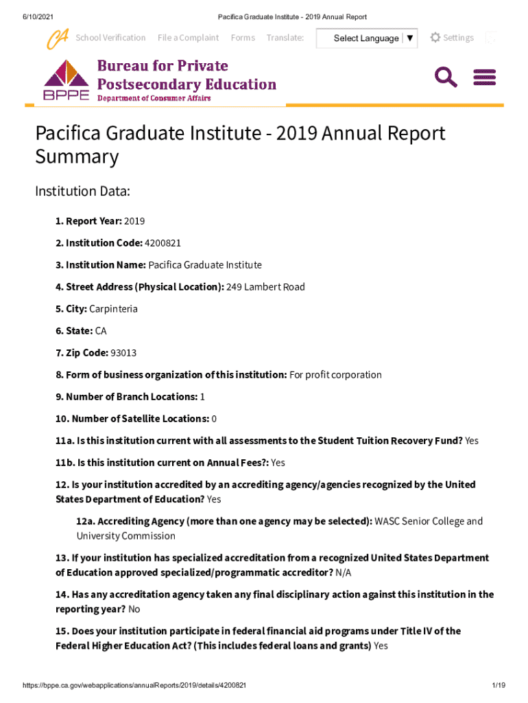 Fillable Online Pacifica Graduate Institute - 2019 Annual Report Fax Email Print - pdfFiller
