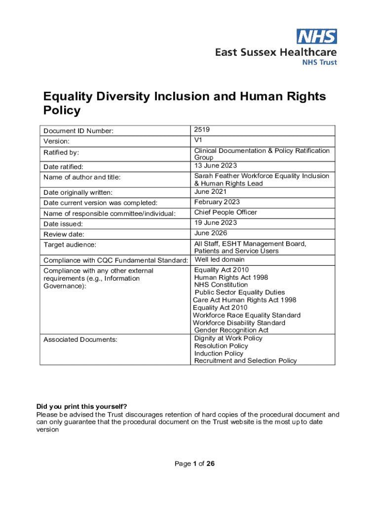 Fillable Online Equality Diversity Inclusion and Human Rights Policy Fax Email Print - pdfFiller
