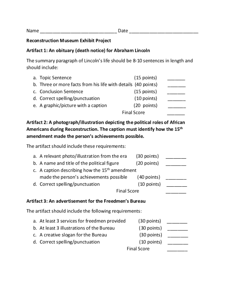Fillable Online Reconstruction Museum Exhibit Project Fax Email Print - pdfFiller