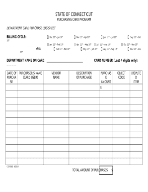 Purchasing Card Program Department Card Purchase Log Sheet Doc Template ...