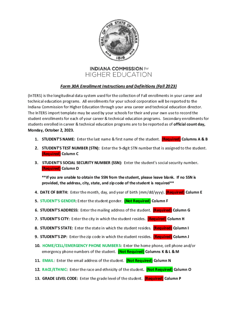 Fillable Online Enrollment Instructions and Definitions (fall 2023) Fax Email Print - pdfFiller