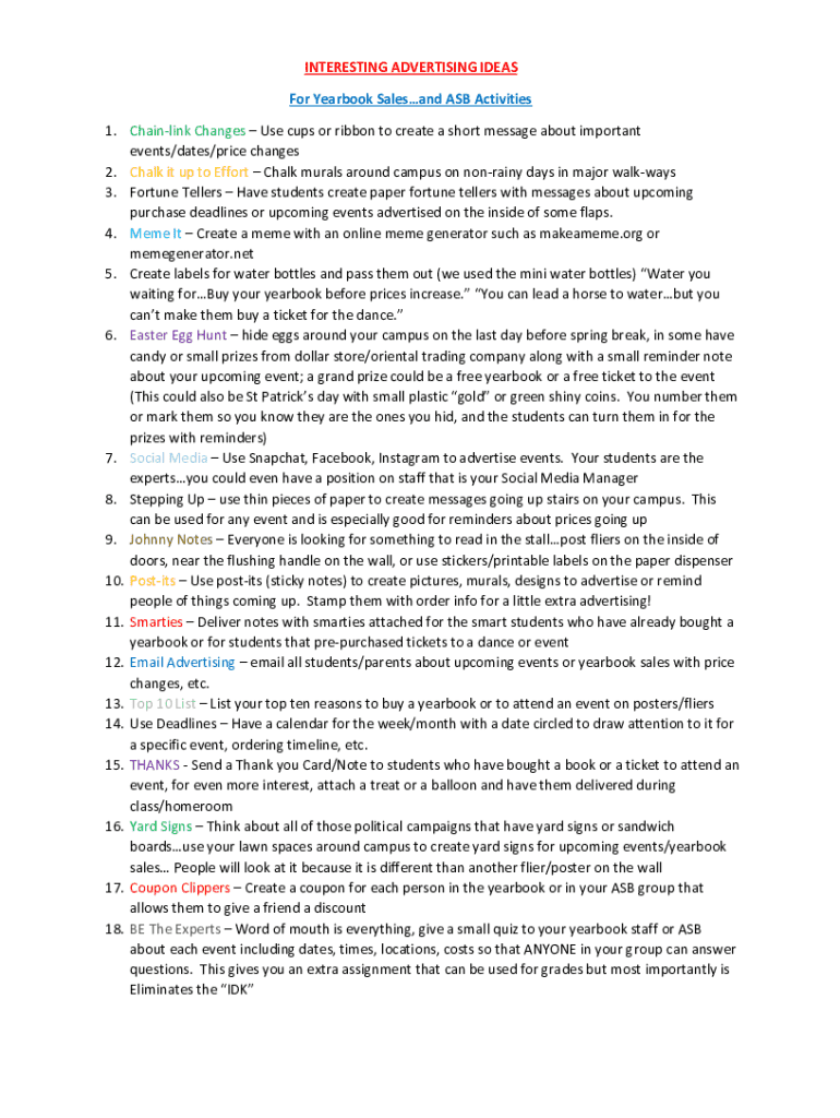 Fillable Online INTERESTING ADVERTISING IDEAS Fax Email Print - pdfFiller
