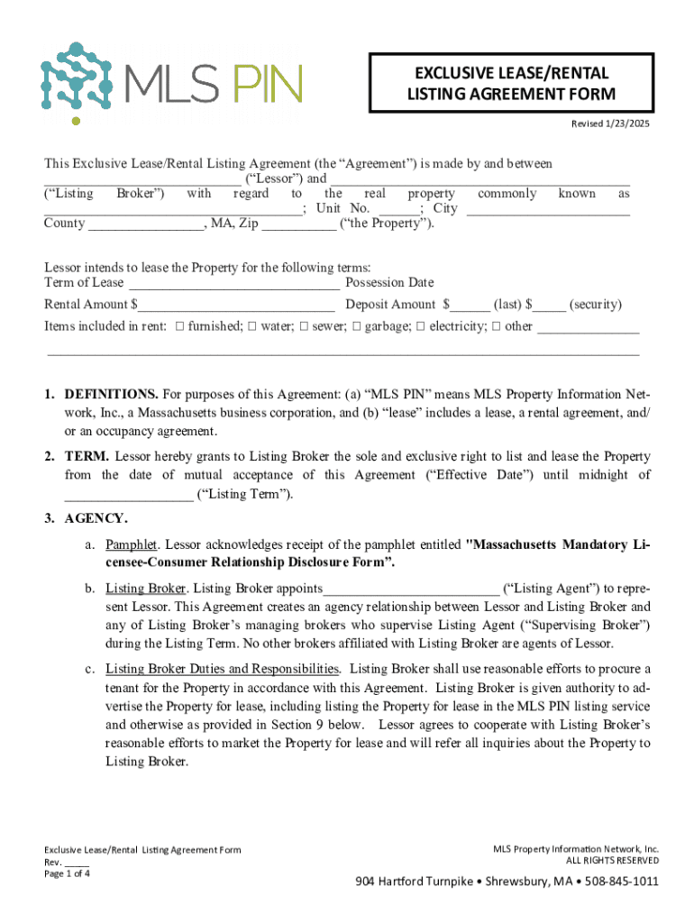 Fillable Online Exclusive Lease/rental Listing Agreement Fax Email Print - pdfFiller