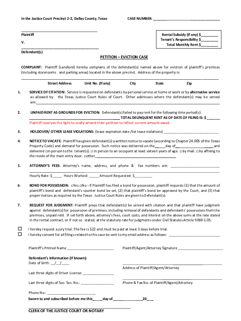 Fillable Online Petition – Eviction Case Fax Email Print - pdfFiller