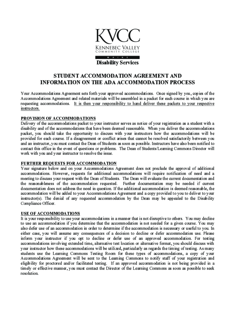 Fillable Online Student Accommodation Agreement and Information on the Ada Accommodation Process ...
