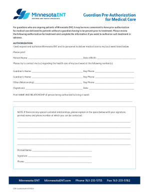 Fillable Online Guardian Pre-authorization for Medical Care Fax Email ...